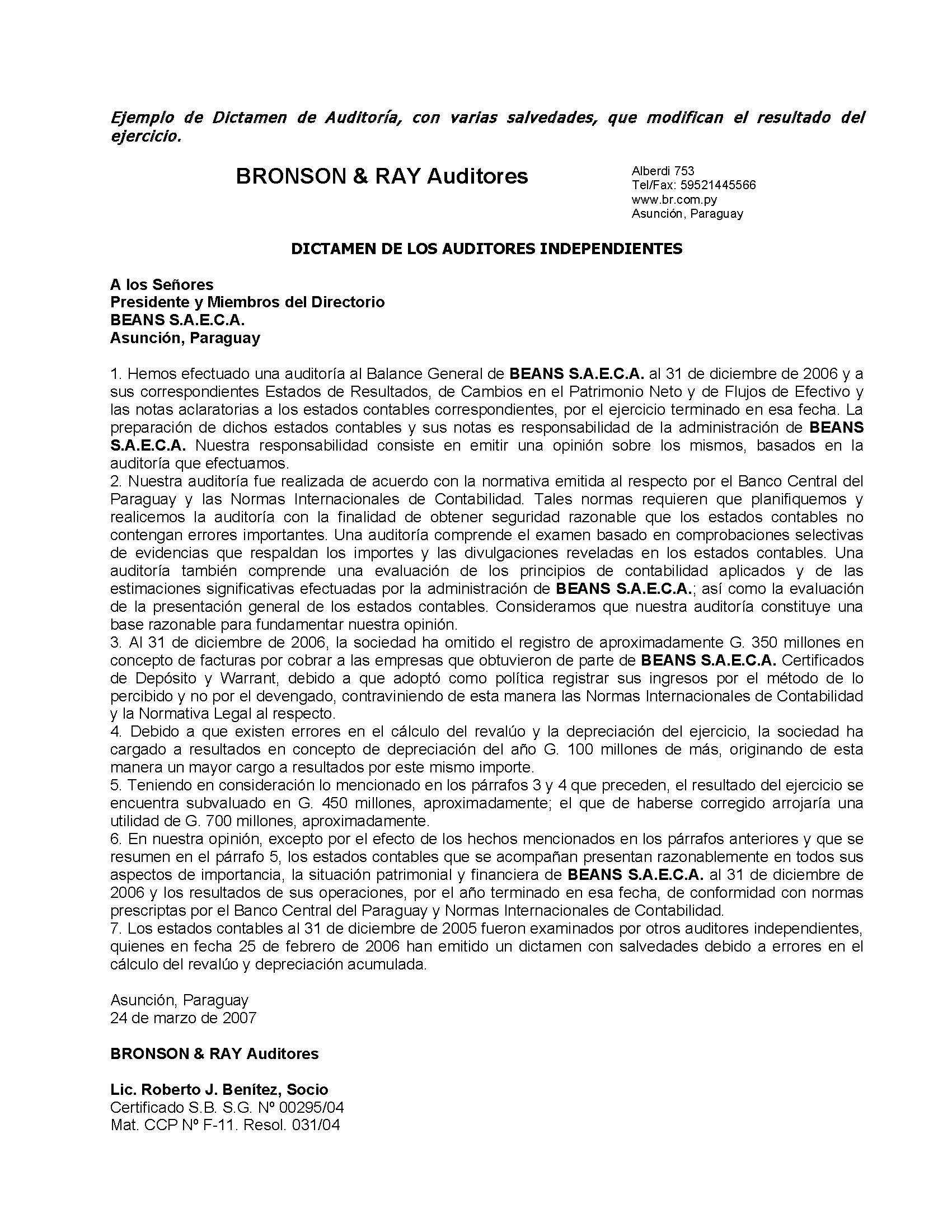 Dictamen con Salvedades. – Contabilidad.com.py