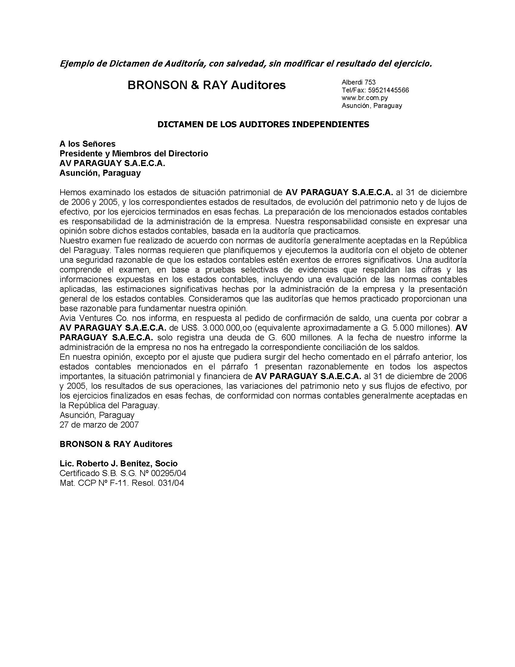 Dictamen con Salvedades. – Contabilidad.com.py